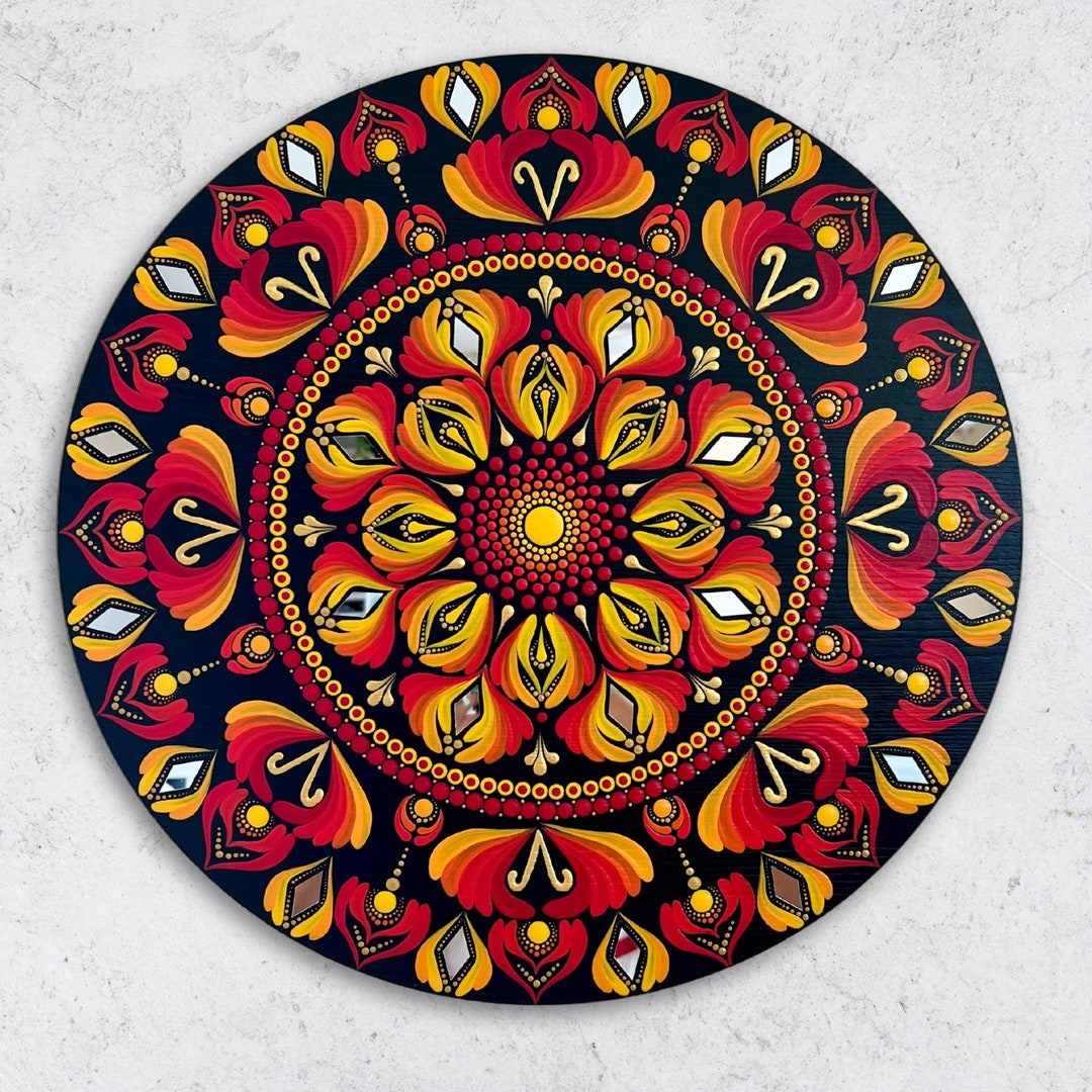 18" Aries Hand-painted Wooden Hanging Mandala | Dot Art Mandala | Boho ...