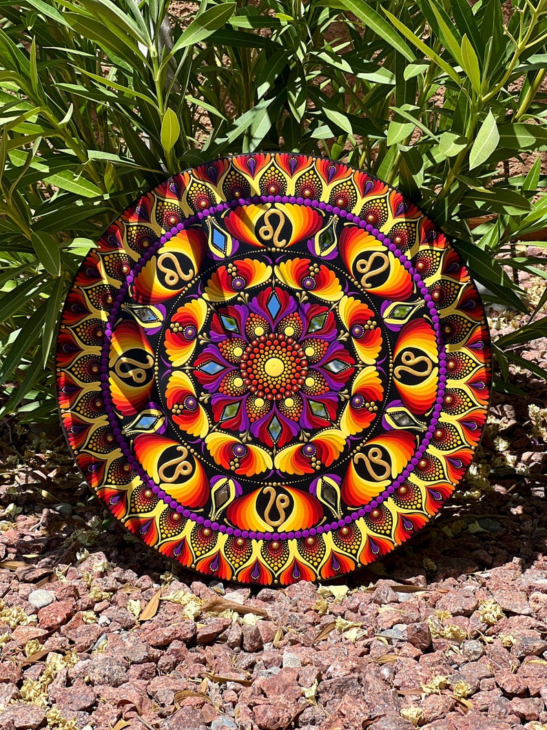 18" Leo Hand-painted Wooden Hanging Mandala | Dot Art Mandala | Boho ...