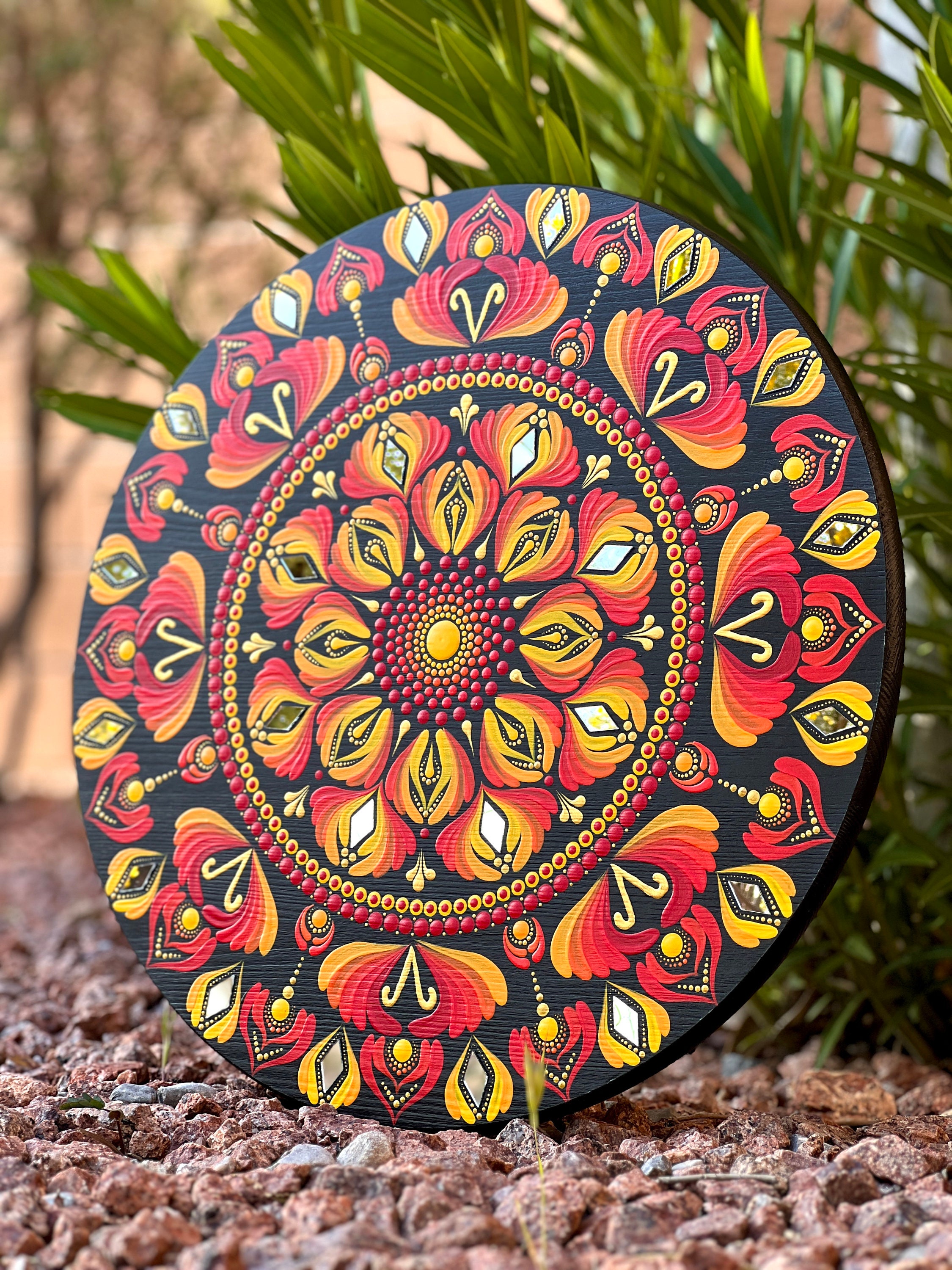 18" Aries Hand-painted Wooden Hanging Mandala | Dot Art Mandala | Boho ...