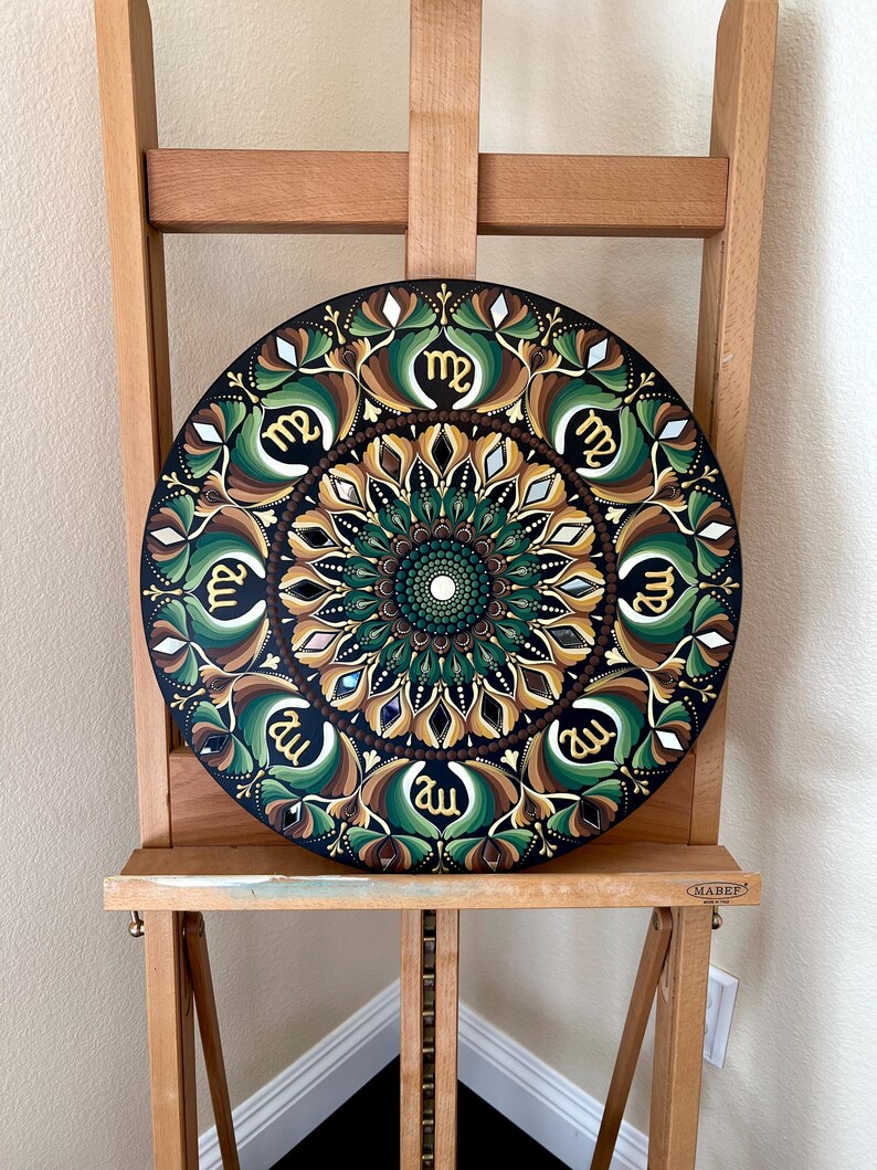 18" Virgo Hand-painted Wooden Hanging Mandala | Dot Art Mandala | Boho ...