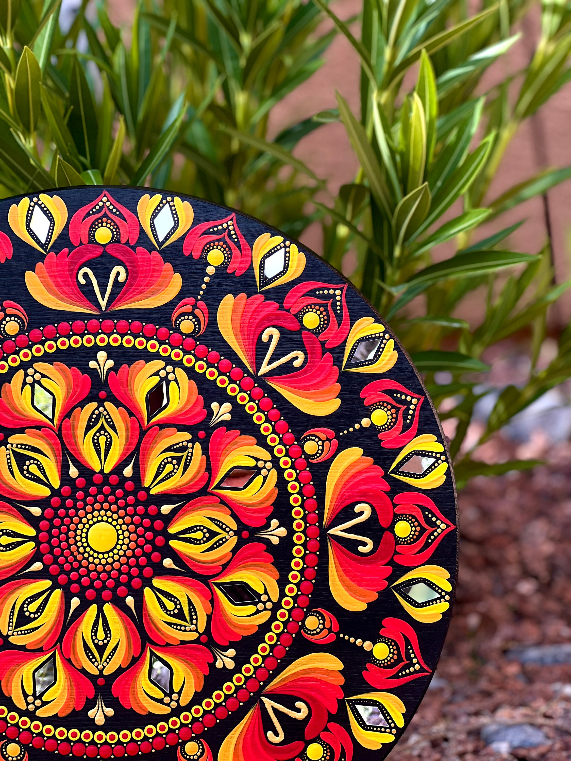 18" Aries Hand-painted Wooden Hanging Mandala | Dot Art Mandala | Boho ...