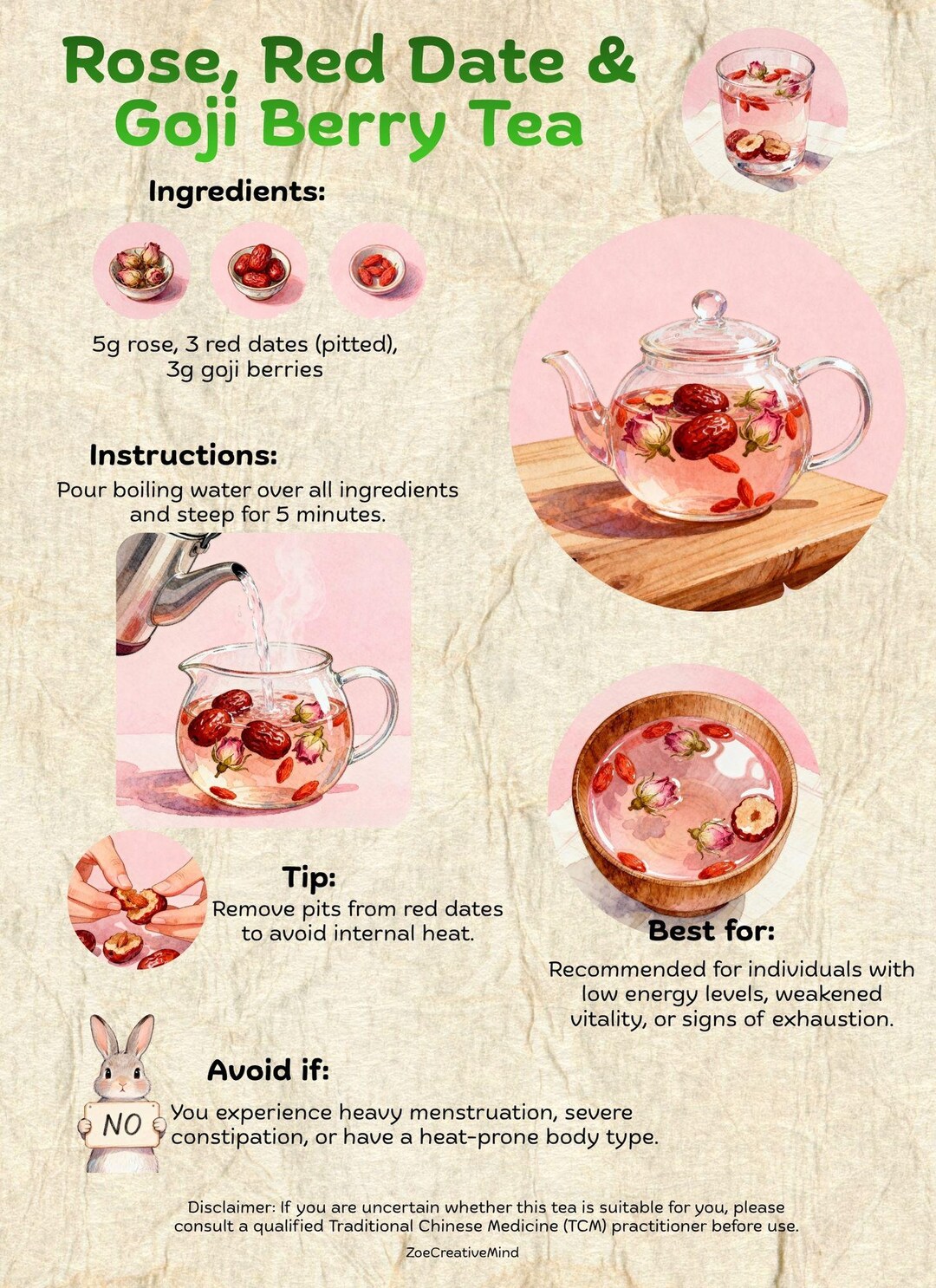 Rose Red Date & Goji Berry Tea Recipe Printable | Herbal Wellness Tea ...
