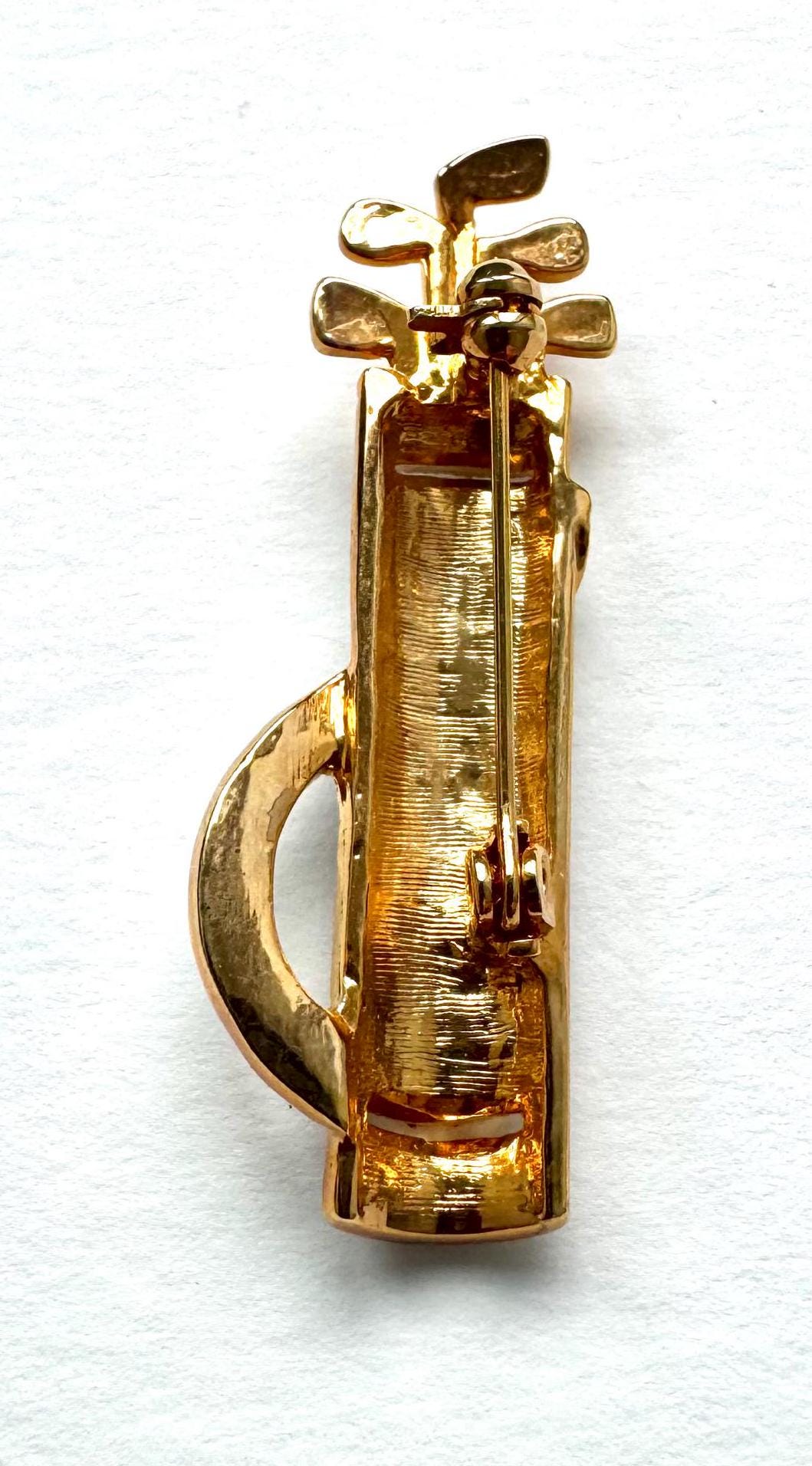 Gold Toned Golf Bag Brooch Lapel Pin With Rhinestones - Etsy