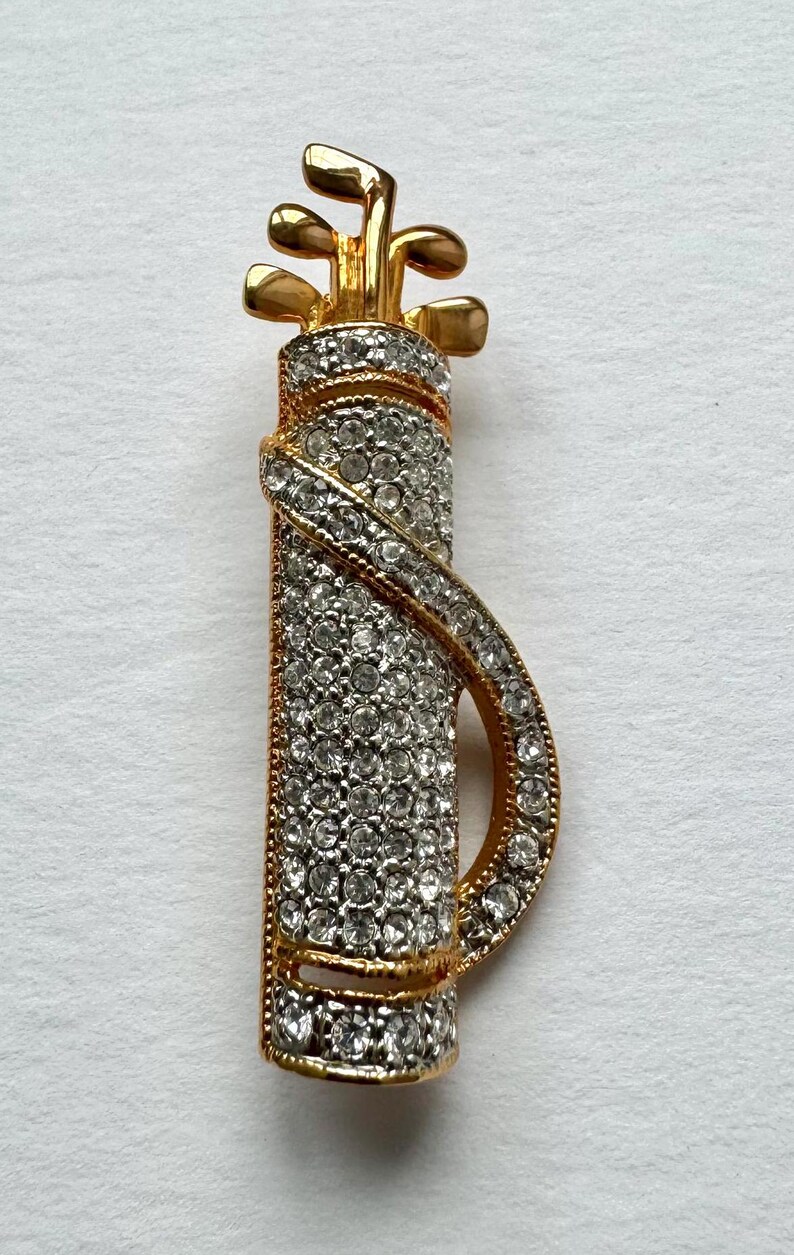 Gold Toned Golf Bag Brooch Lapel Pin With Rhinestones - Etsy