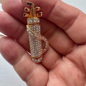 Gold Toned Golf Bag Brooch Lapel Pin With Rhinestones - Etsy
