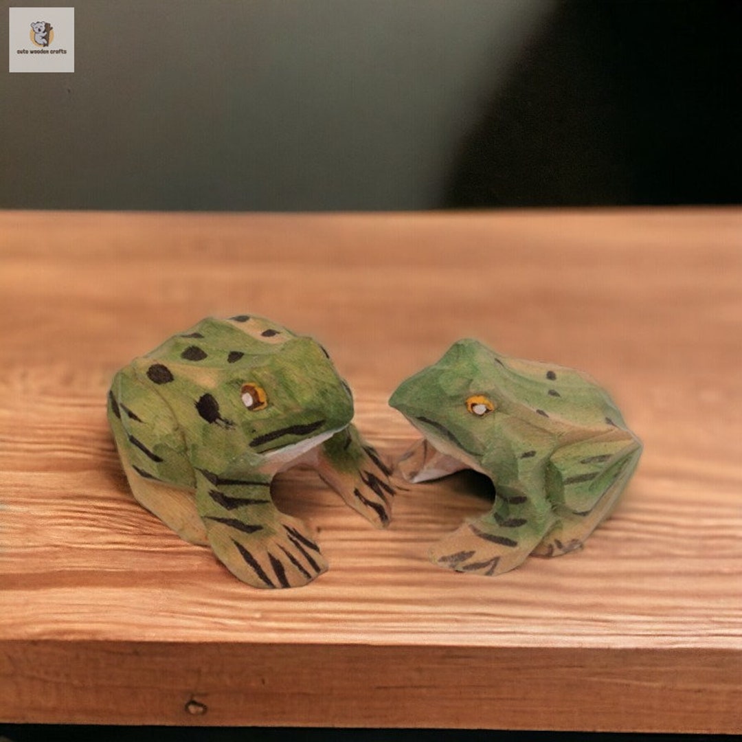 Miniature Frog Figurines,wooden Animal Carvings,rustic Wooden Animals ...