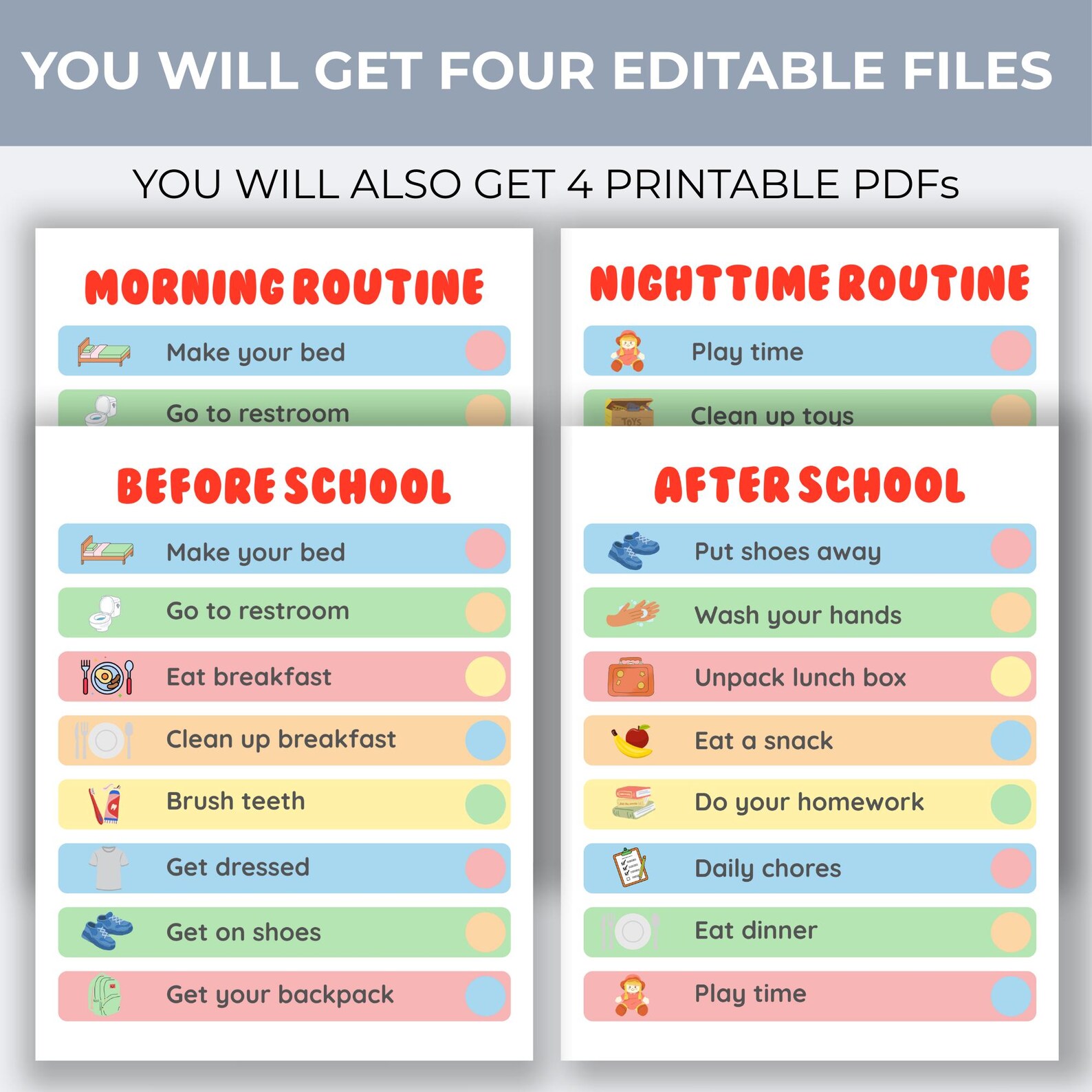 Editable Kids Daily School Schedule Checklist School Routine Chart ...