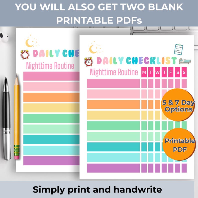 Editable Nighttime Routine Checklist: Bedtime Routine Chart Rainbow ...