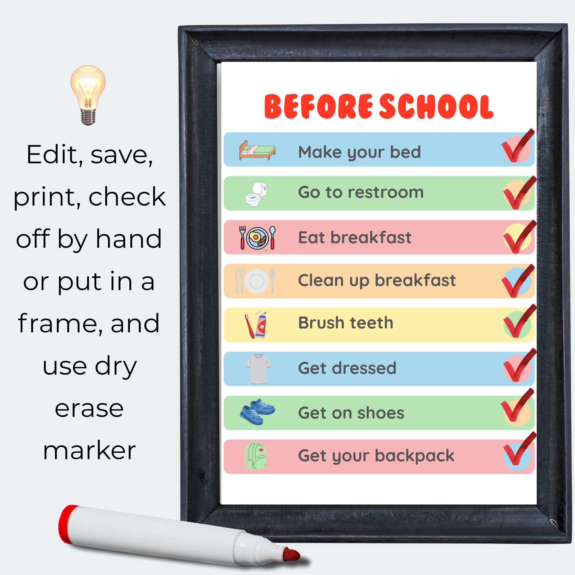 Editable Kids Daily School Schedule Checklist School Routine Chart ...