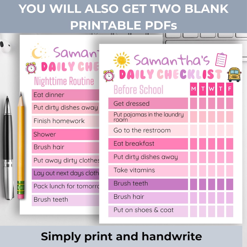 Editable Kids Daily Checklist: Morning School Routine Chart Nighttime ...