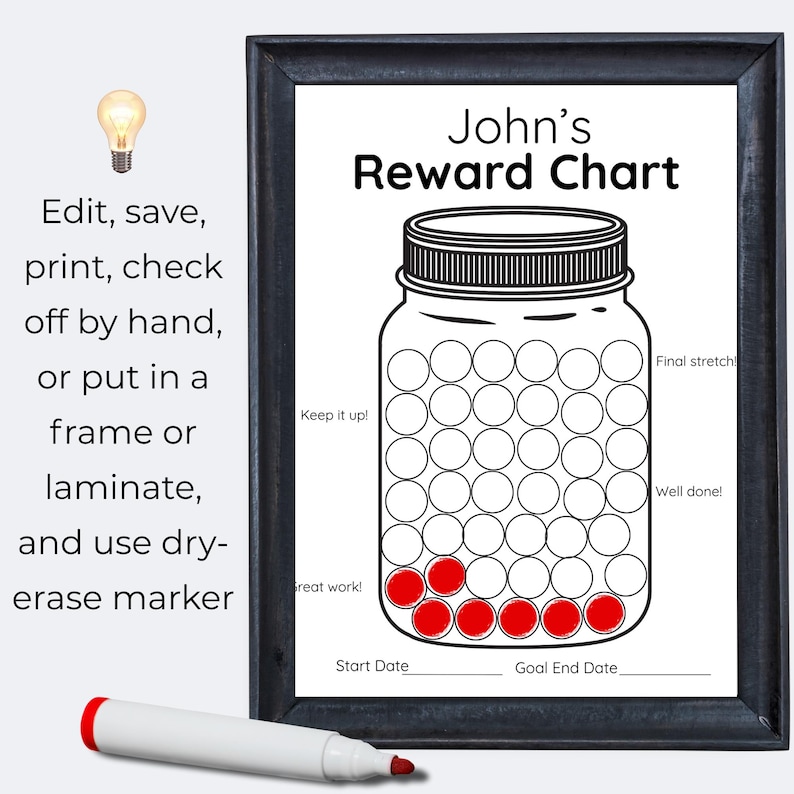 Editable Reward Jar Printable Reward Chart - Goal Tracker for Kids ...