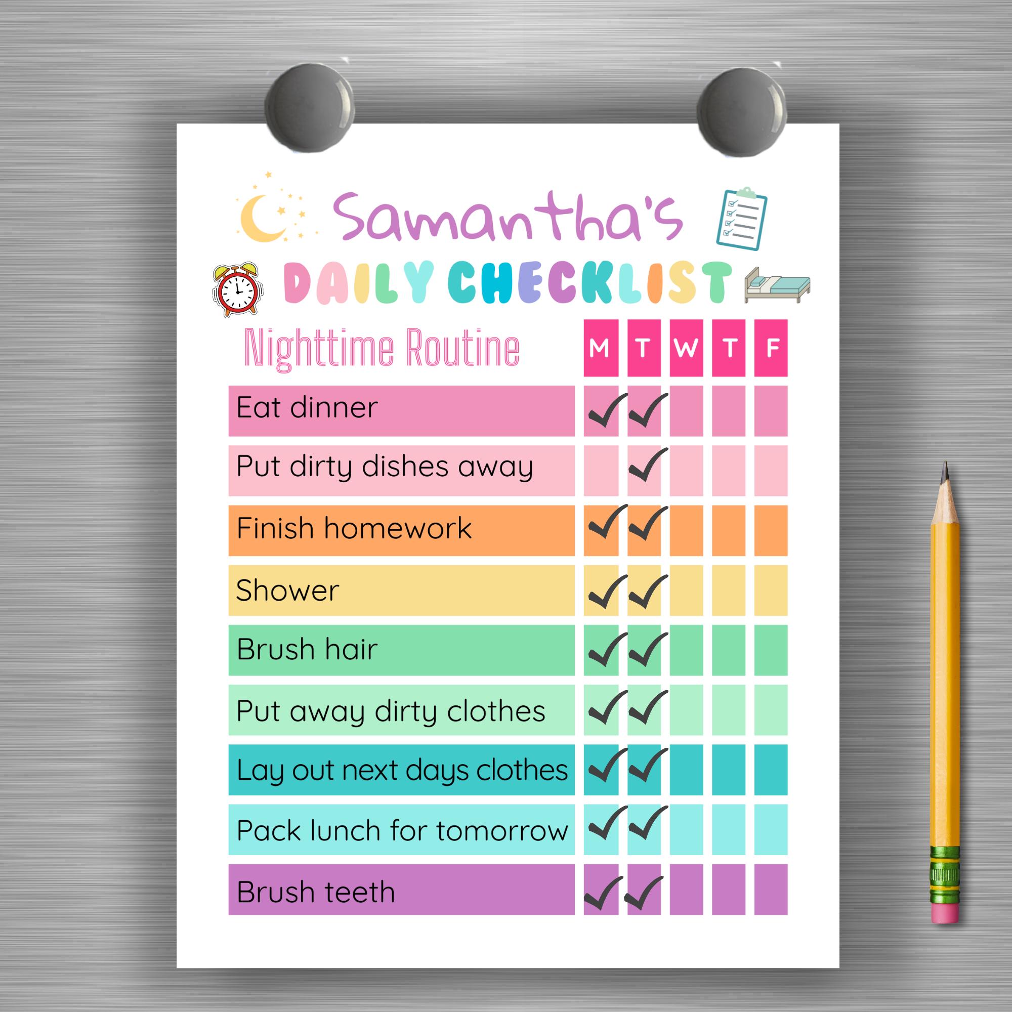 Editable Kids Daily Checklist: Morning School Routine Chart Rainbow ...