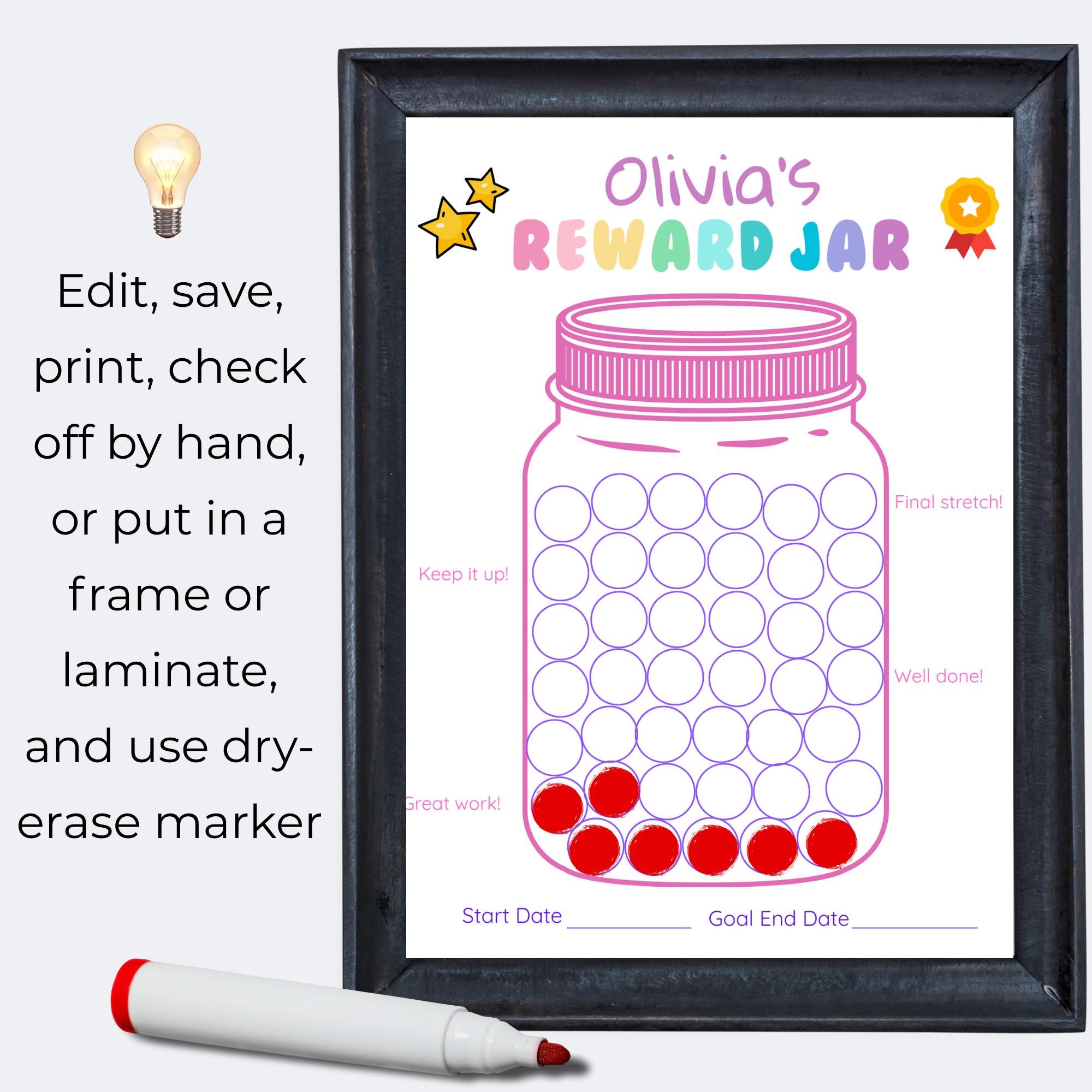 Editable Reward Jar Printable Reward Chart - Goal Tracker for Kids ...