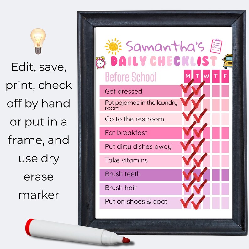 Editable Kids Daily Checklist: Morning School Routine Chart Nighttime ...
