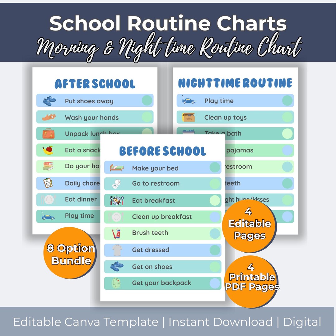 Editable Kids Daily School Schedule Checklist School Routine Chart ...