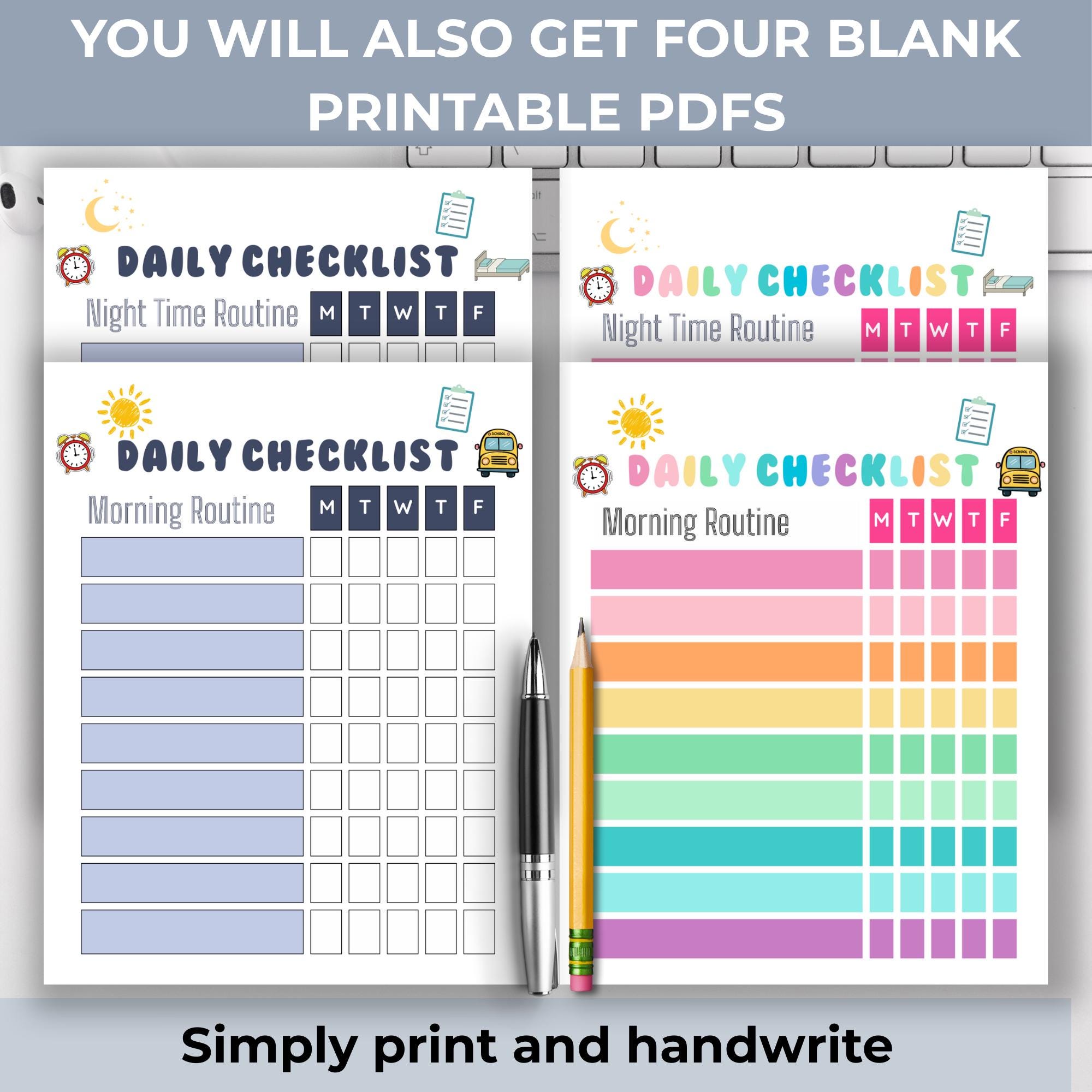 Editable Kids Daily Routine Chart: Morning and Night Checklist Bundle ...