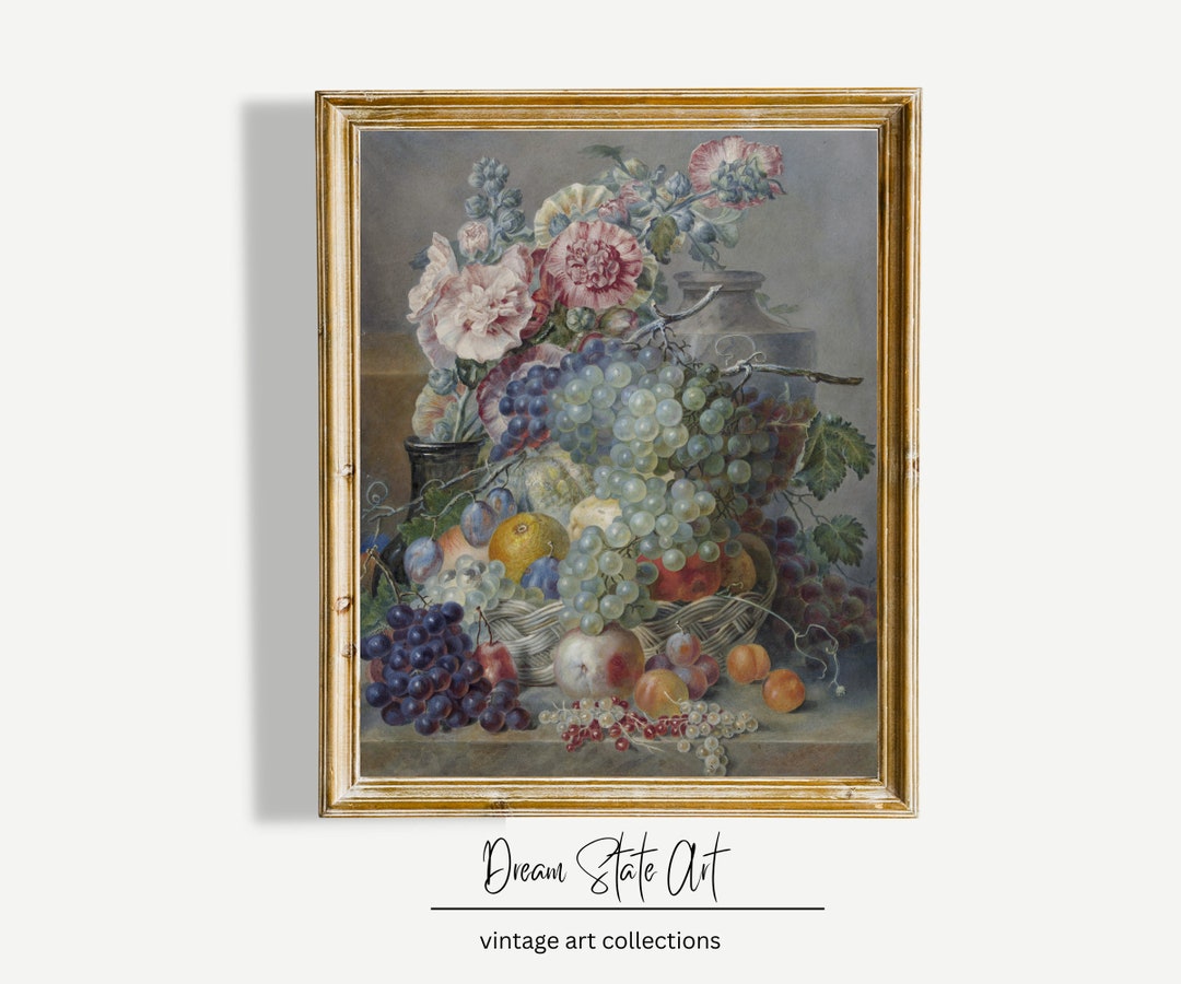 Flower and Fruit Basket Still Life Painting | Colorful Fruit and Floral ...