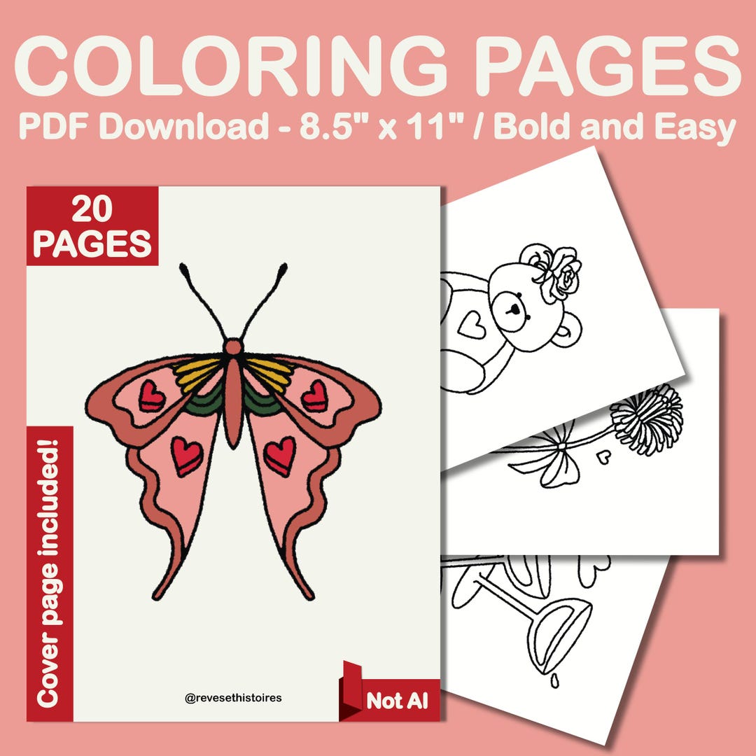 Adult Coloring Page for Valentine's Day, Preppy Stuff, Cutecore ...