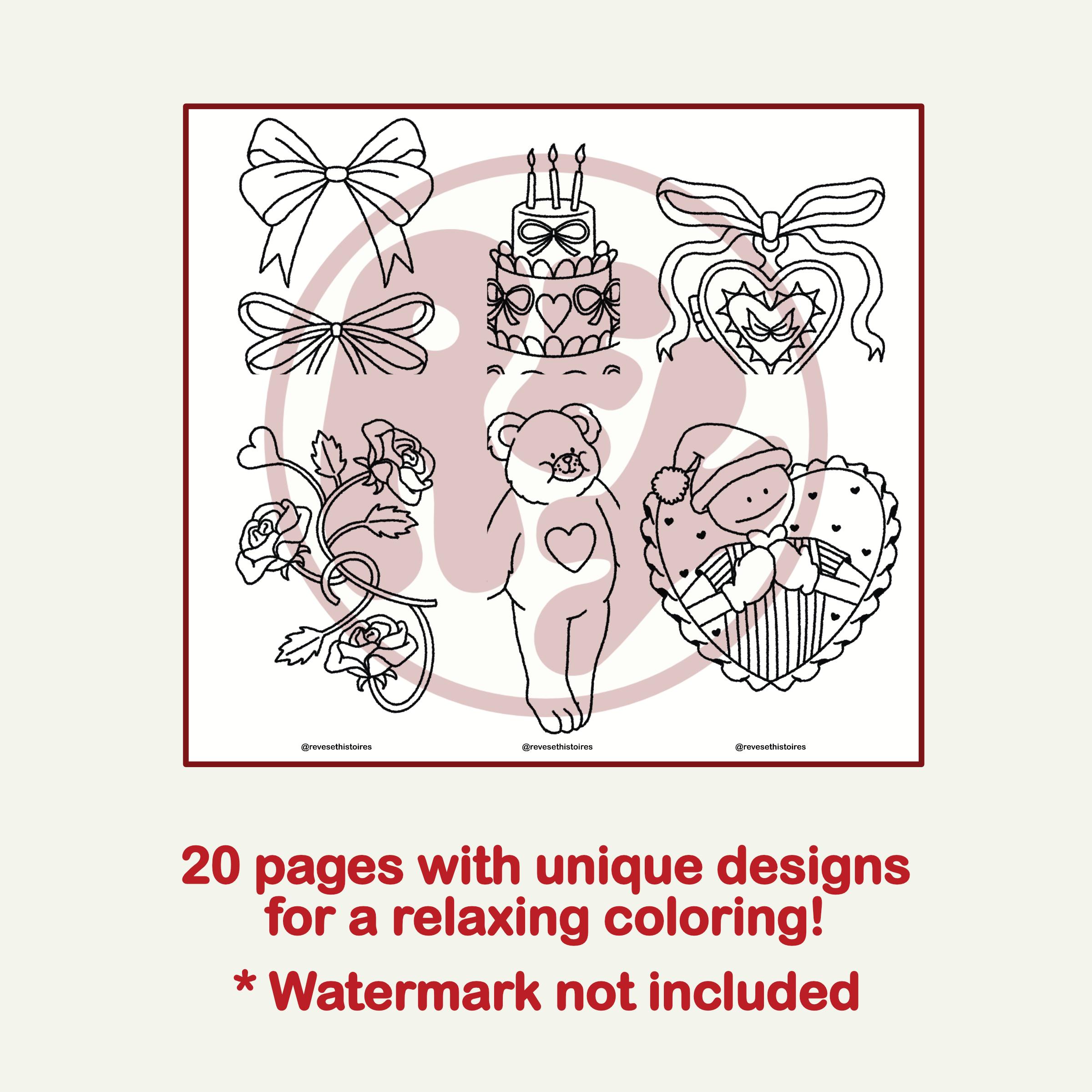 Adult Printable Coloring Pages for Valentine's Day, Anxiety Relief ...