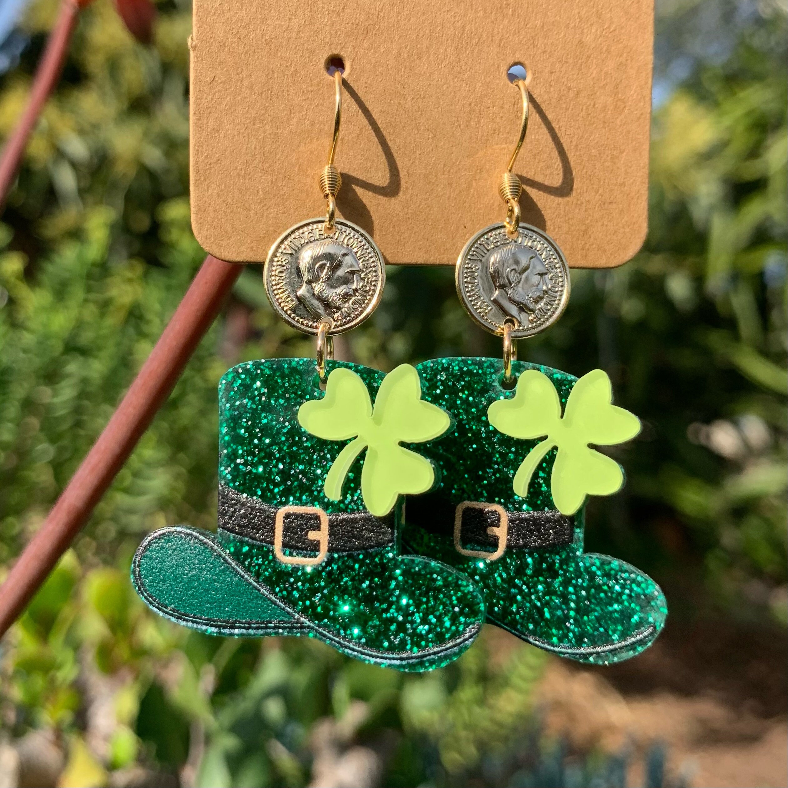 Saint Patrick's Day Glittery Hat Earrings With Shamrock Lucky Shamrock ...