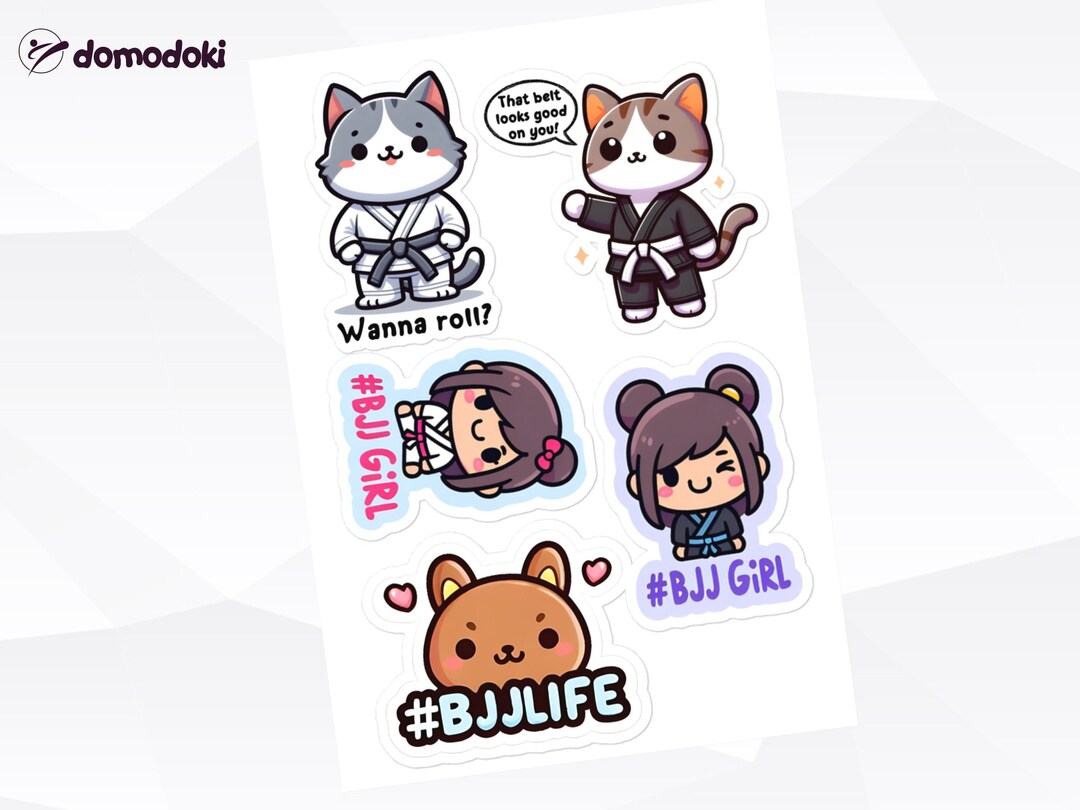 Girl in Gi and Animals Jiu Jitsu Stickers Sheet for Kids, BJJ Girl ...