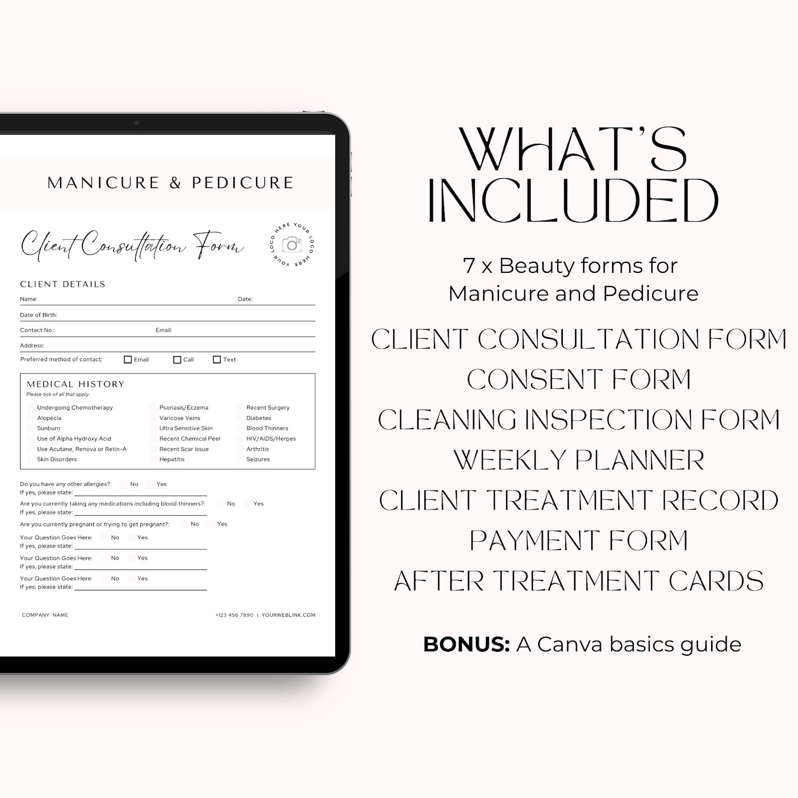 Nail Tech Forms Printable PDF, Nail Tech Client Consent Forms, Beauty ...