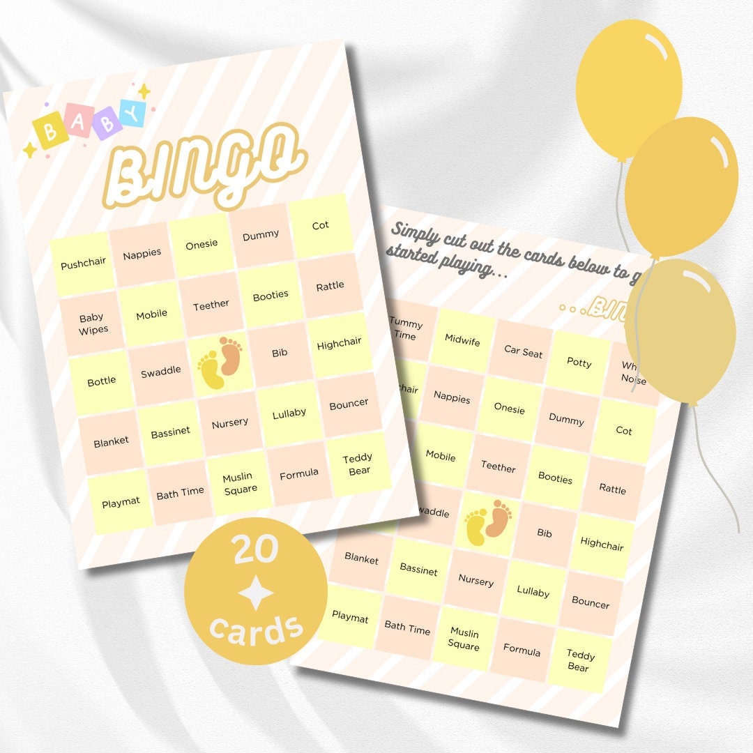 Baby Shower Bingo Game – 20 Neutral Cards, UK English (digital Download ...