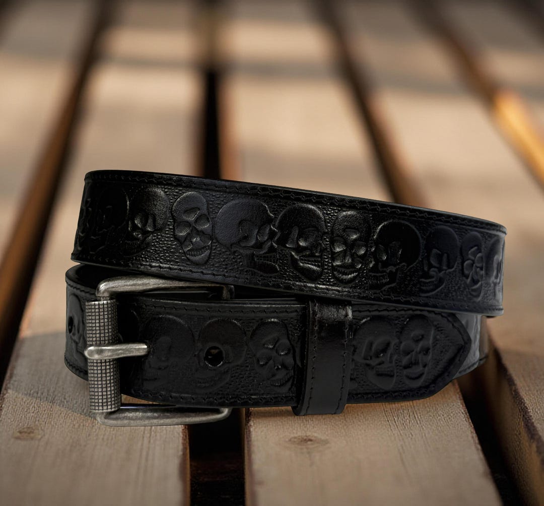 Leather Skull Belt, Biker Belt, Skull Tooled Brown Leather Belt, Custom ...