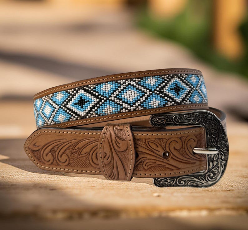 Genuine Leather Beaded Western Heavy Duty Belt, Custom Personalized ...