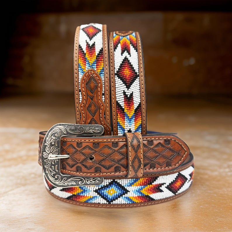 Genuine Leather Beaded Western Heavy Duty Belt, Custom Personalized ...