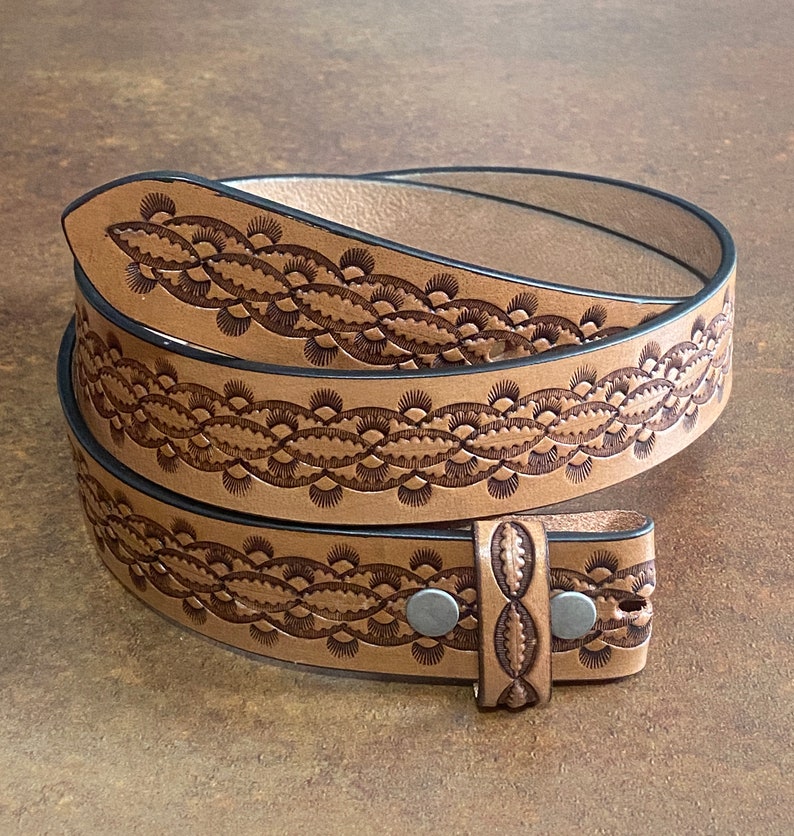 Tooled Western Carved Leather Belt 100% Genuine Full Grain Cowhide ...