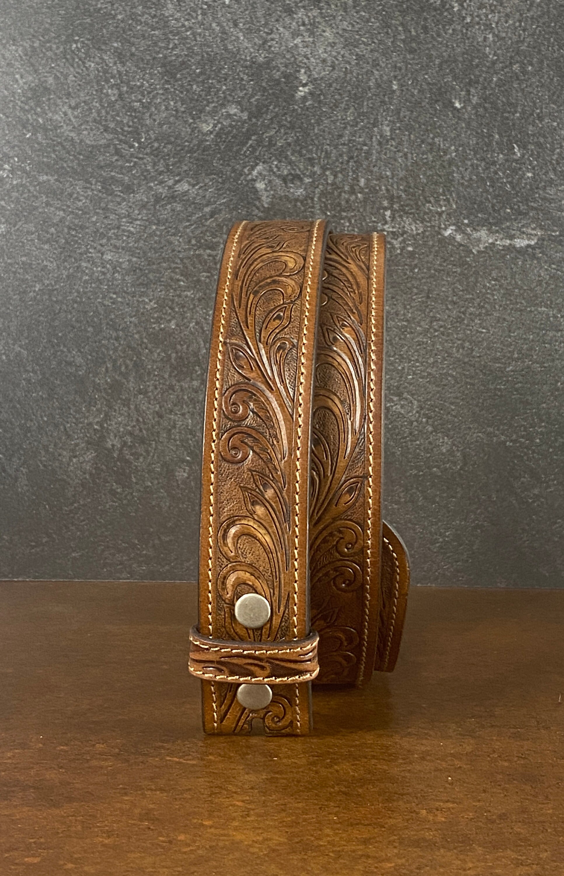 Tooled Western Floral Engraved Leather Belt 100% Genuine Full Grain ...