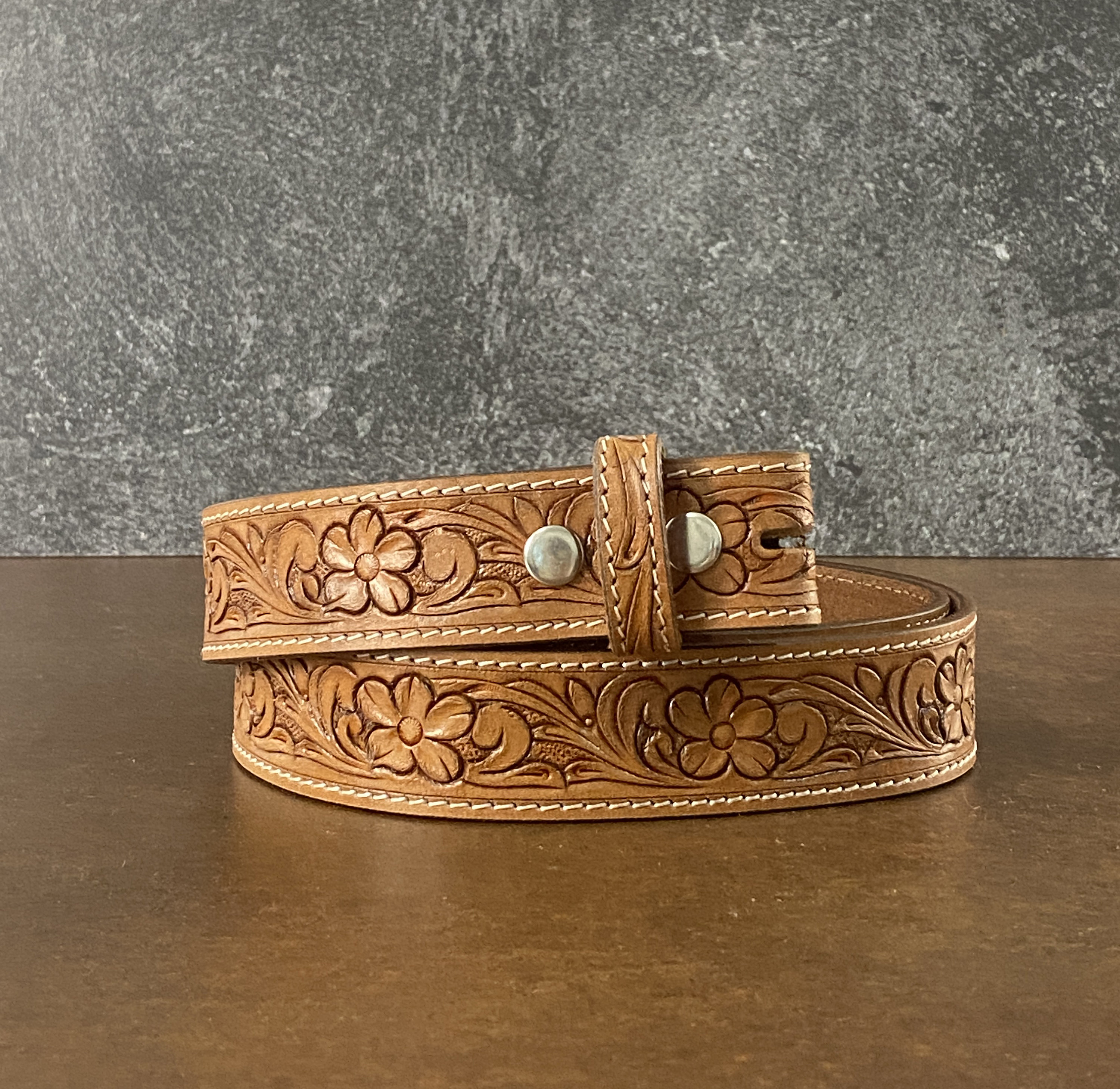 Women's Belt, Tooled Western Floral Engraved Leather Belt 100% Genuine ...