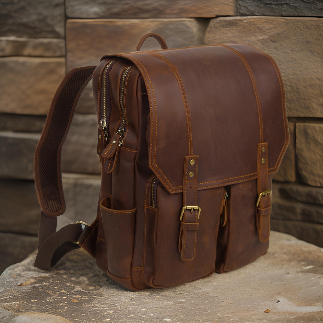 Genuine Leather Large Backpack, Brown Leather Backpack, Rucksack ...