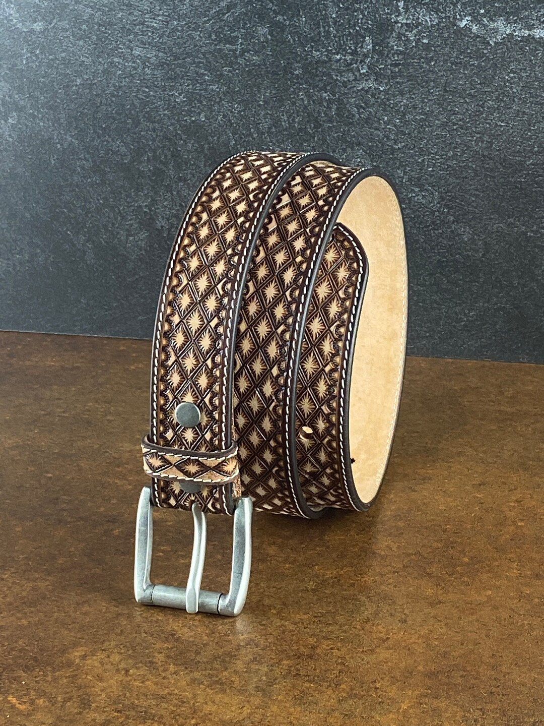 Tooled Western Floral Engraved Leather Belt 100% Genuine Full Grain ...