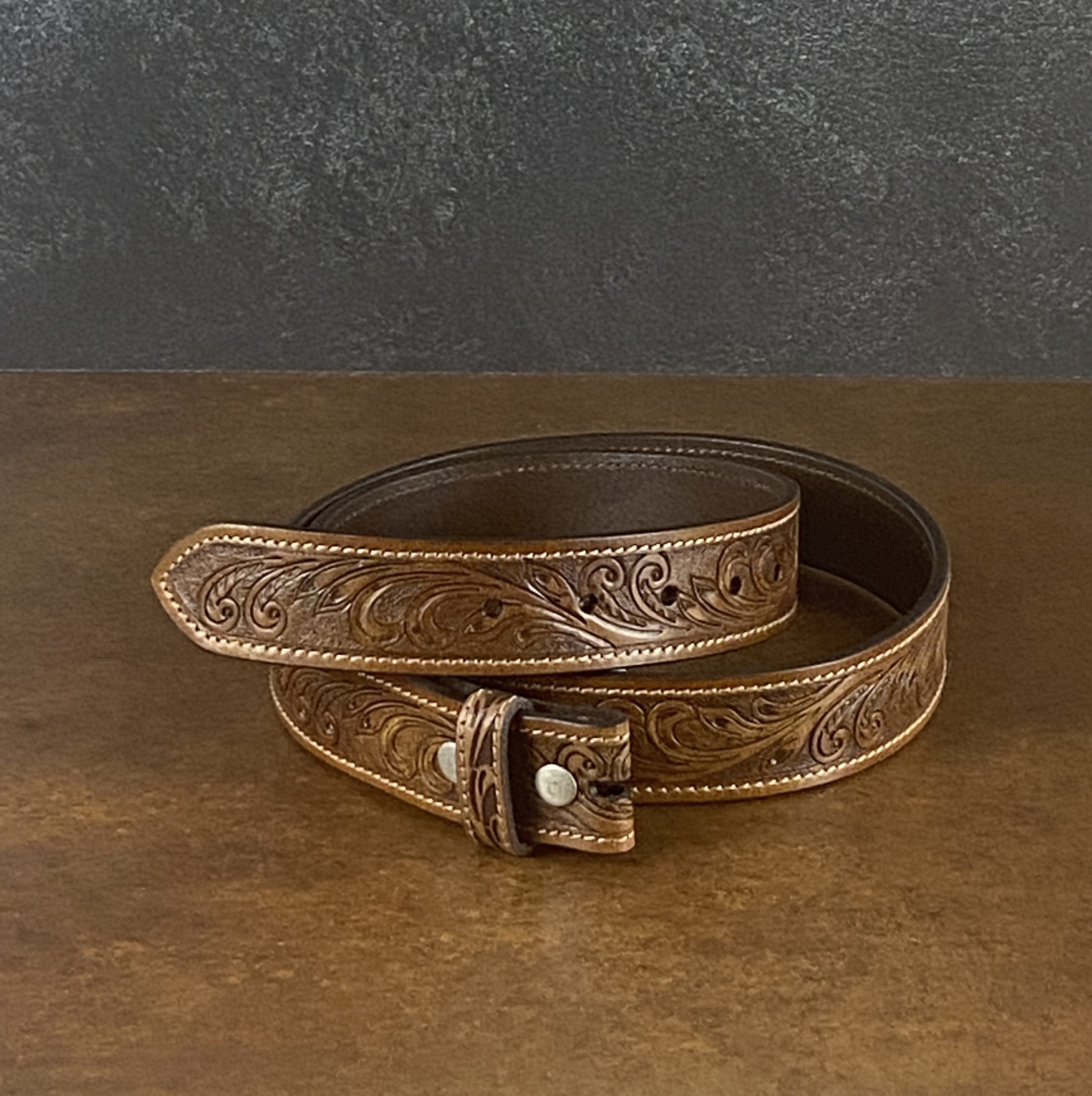 Tooled Western Floral Engraved Leather Belt 100% Genuine Full Grain ...