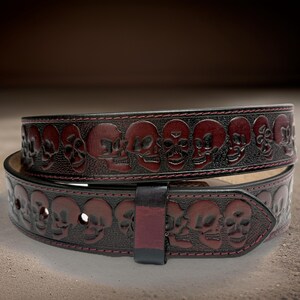 Leather Skull Belt, Biker Belt, Skull Tooled Brown Leather Belt, Custom ...