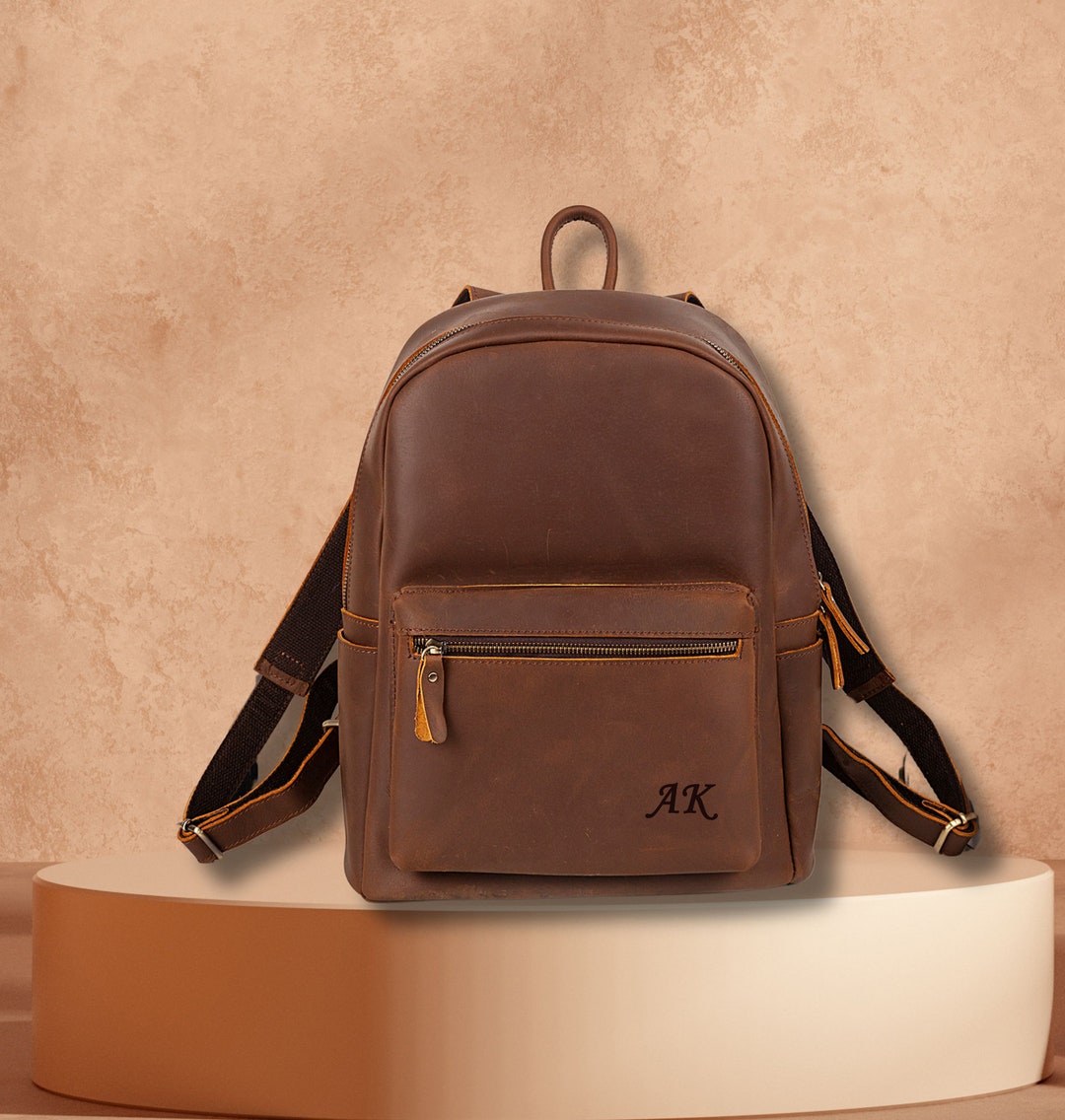 Monogrammed Leather Laptop Backpack Valentines Gift Him Handmade ...