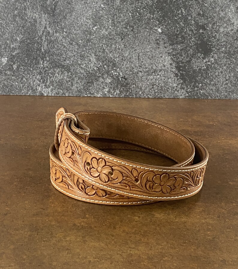 Women's Belt, Tooled Western Floral Engraved Leather Belt 100% Genuine ...