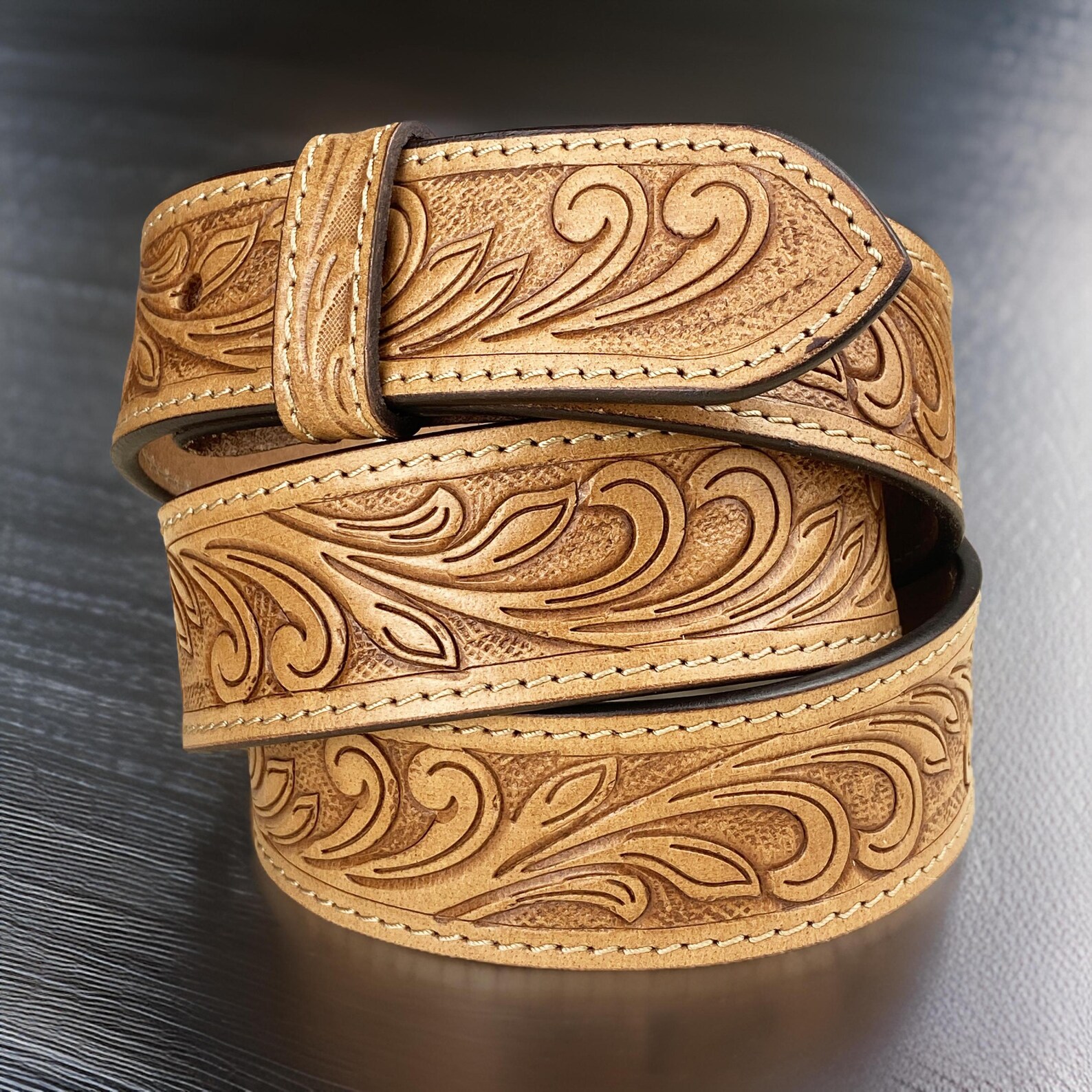 Tooled Western Floral Engraved Leather Belt 100% Genuine Full Grain ...