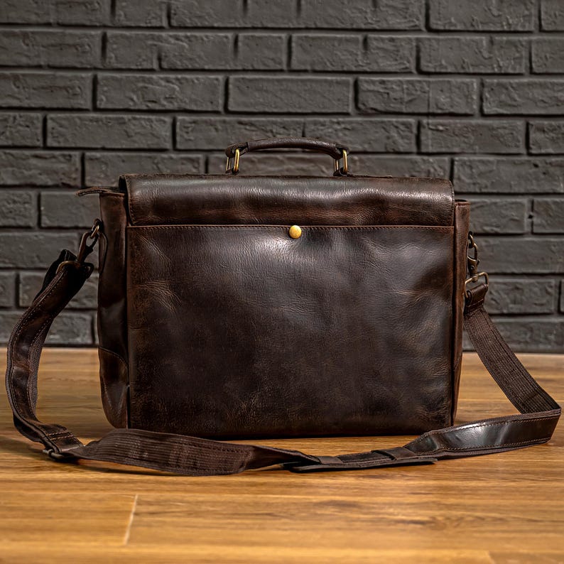 Personalized Large Leather Briefcase for Men, 17" Travel Leather ...