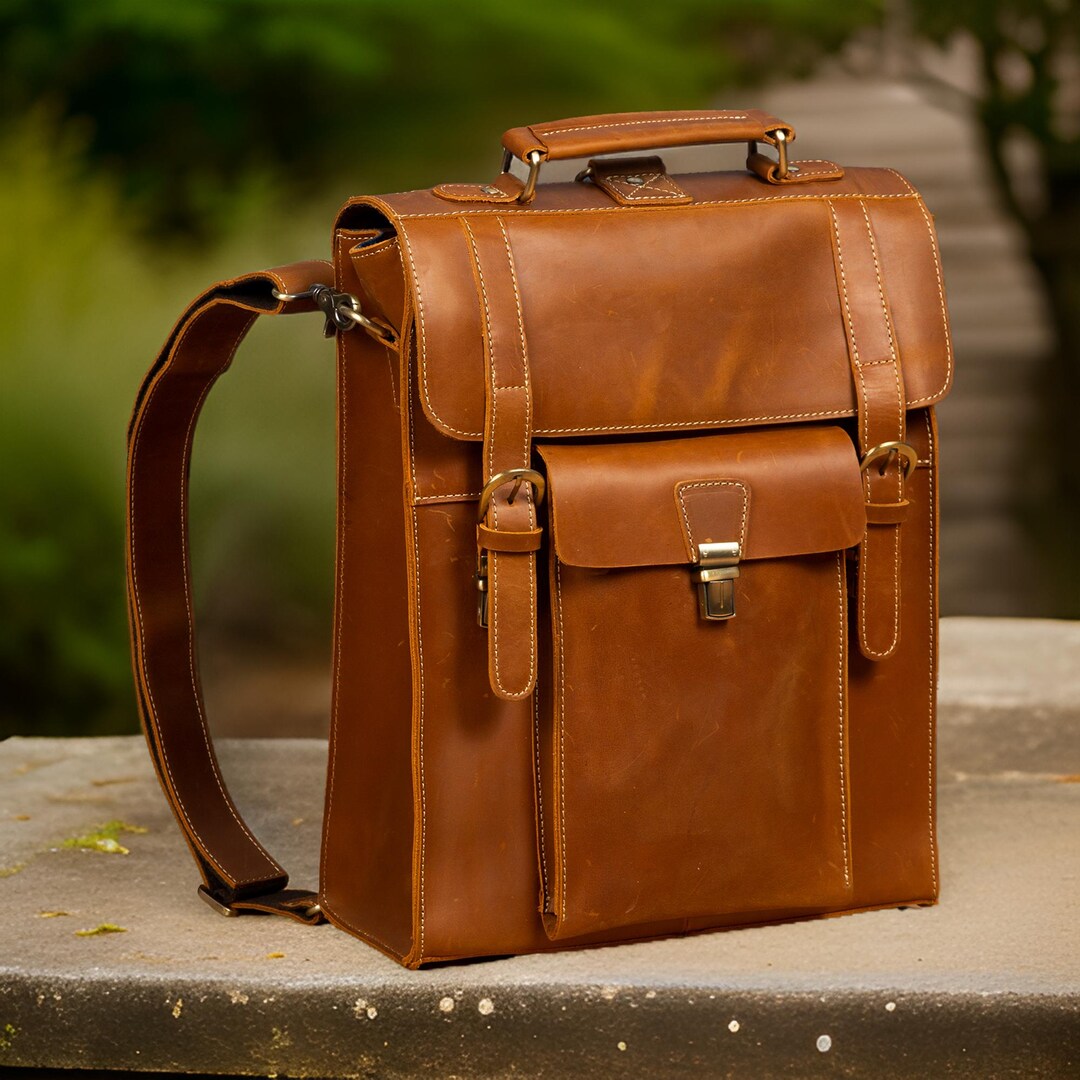 Leather Backpack, Personalized Full Grain Leather Laptop Backpack ...
