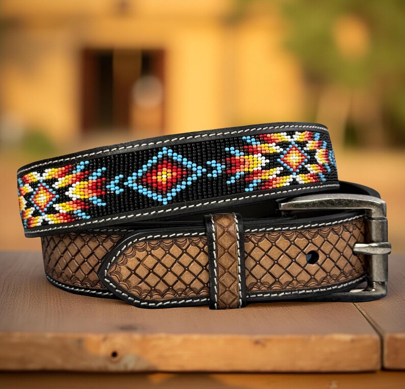 Genuine Leather Beaded Western Heavy Duty Belt, Custom Personalized ...