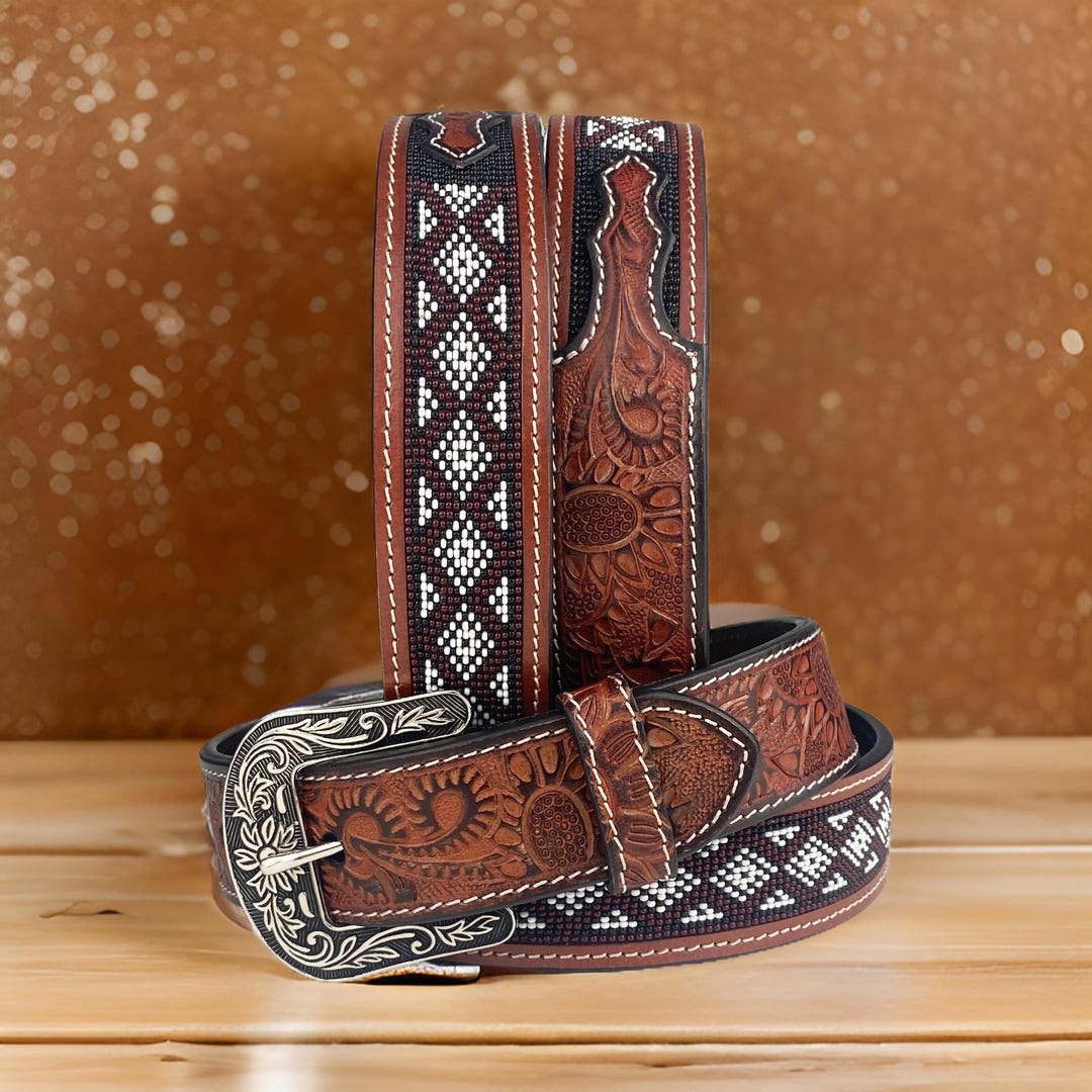 Genuine Leather Beaded Western Heavy Duty Belt, Custom Personalized ...