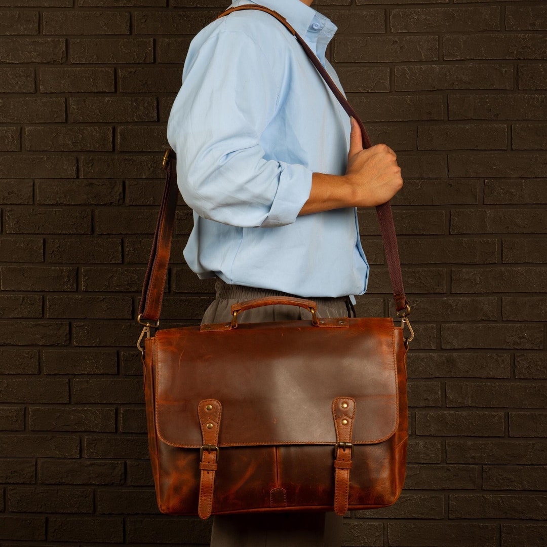 Leather Messenger Bag Briefcase for Men, Full Grain Leather Briefcase ...
