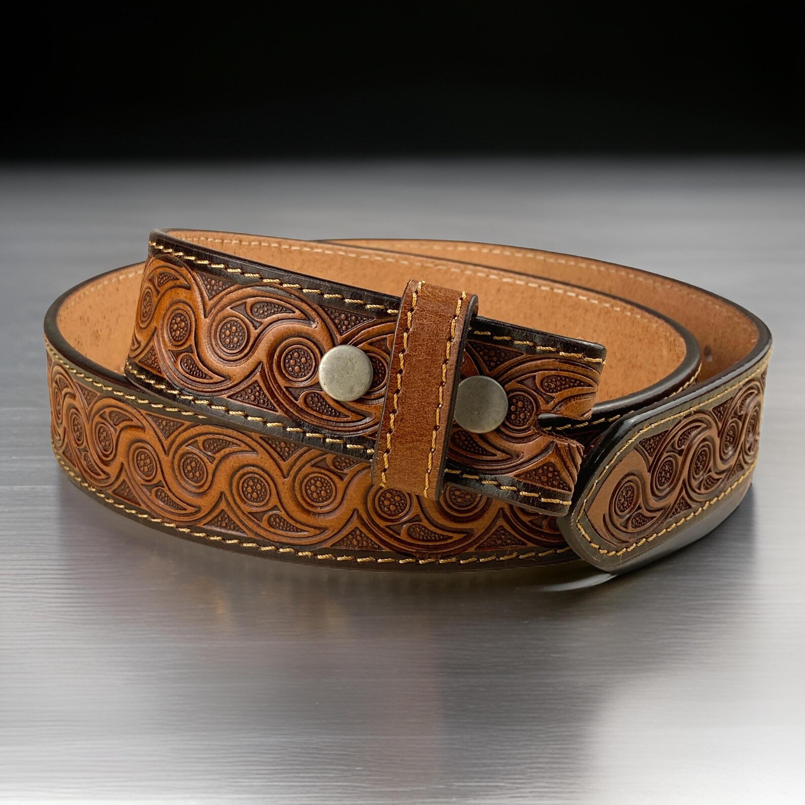 Men's Western Full Grain Genuine Leather Belt Embossed Belt Without ...