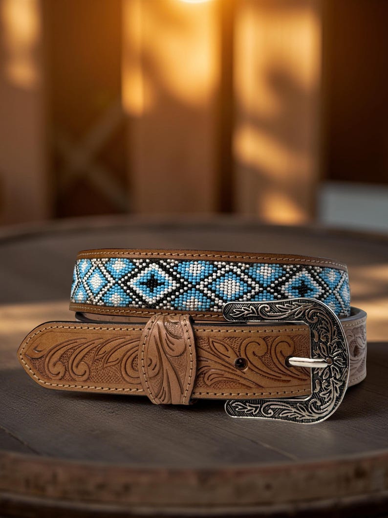 Genuine Leather Beaded Western Heavy Duty Belt, Custom Personalized ...