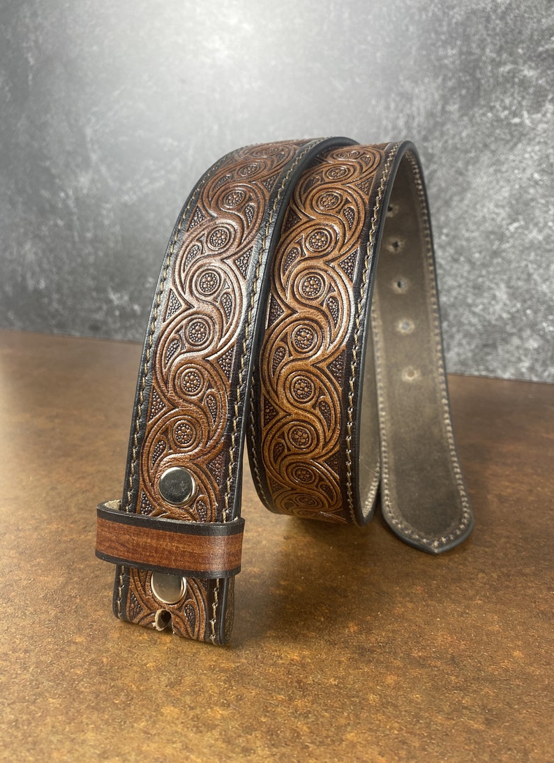 Men's Western Full Grain Genuine Leather Belt Embossed Belt Without ...
