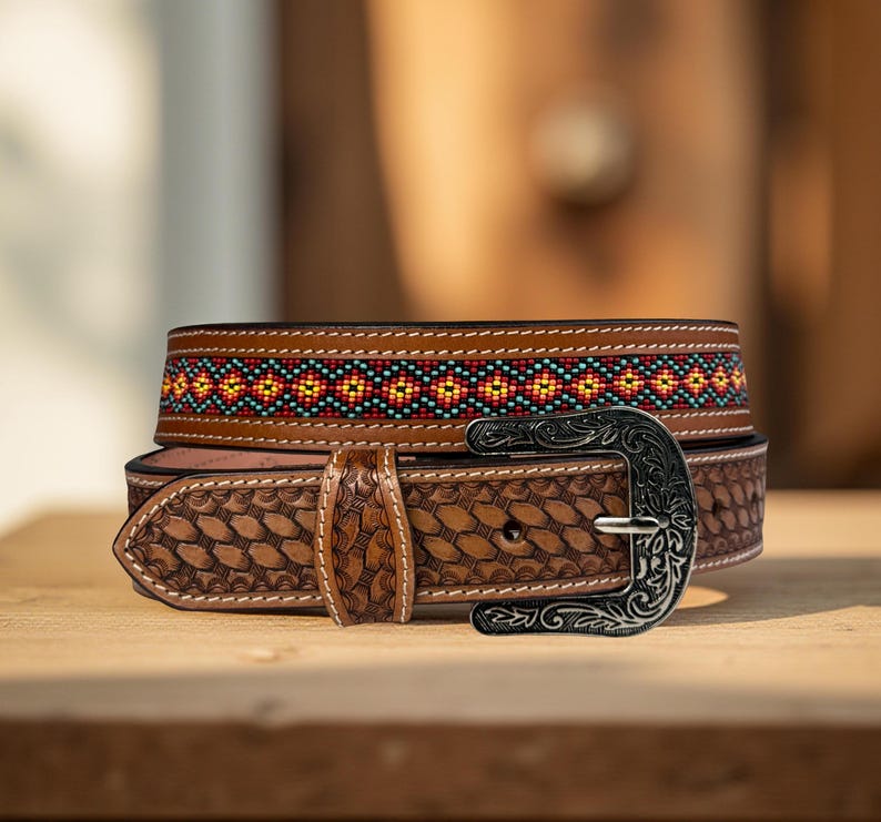 Genuine Leather Beaded Western Heavy Duty Belt, Custom Personalized ...