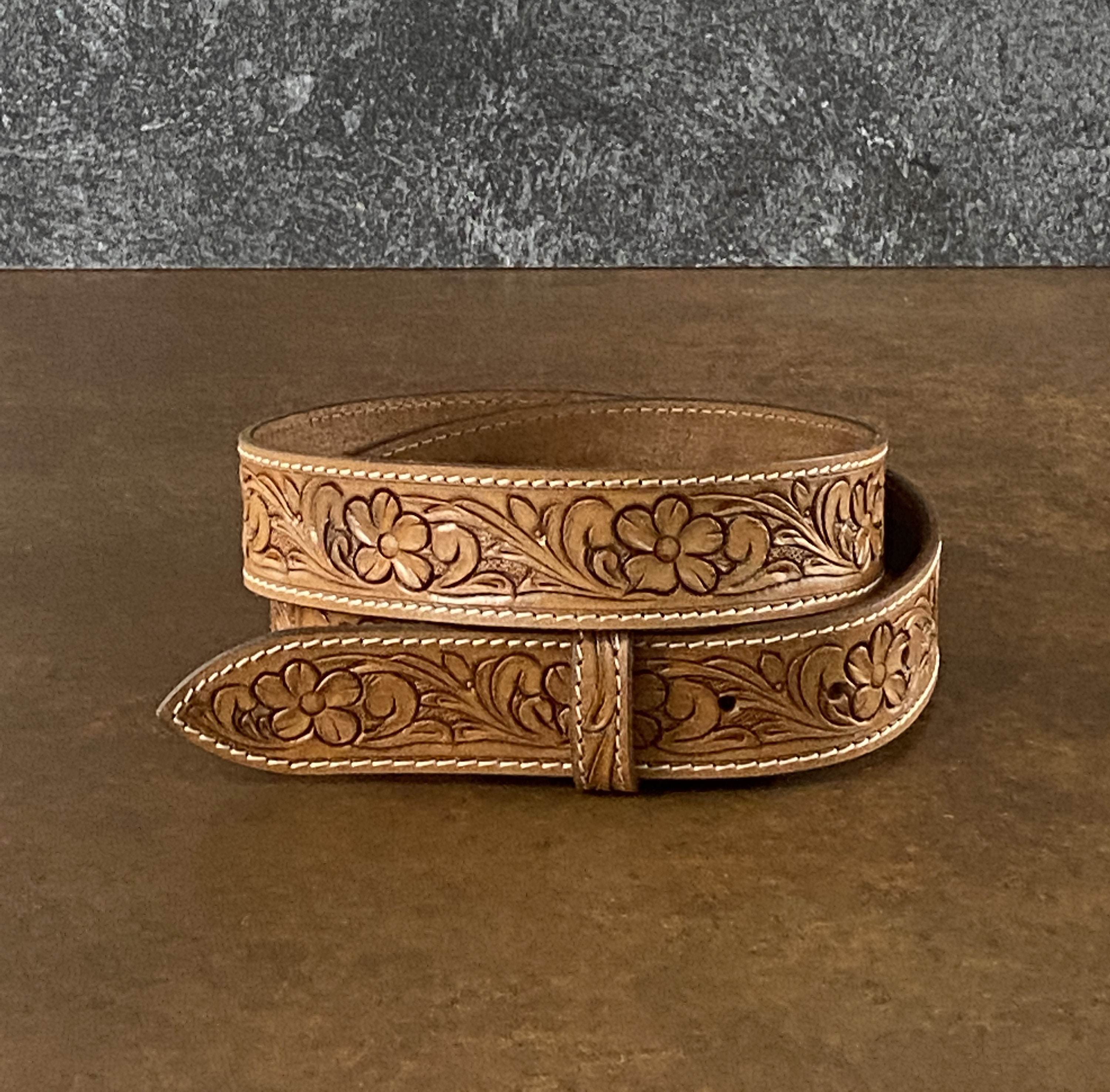 Women's Belt, Tooled Western Floral Engraved Leather Belt 100% Genuine ...